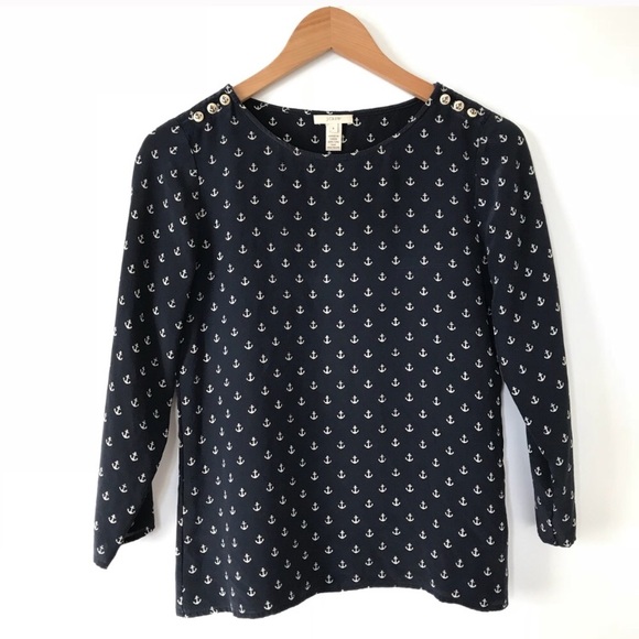 J. Crew | Tops | J Crew Silk Scoopneck Blouse In Anchors Aweigh | Poshmark